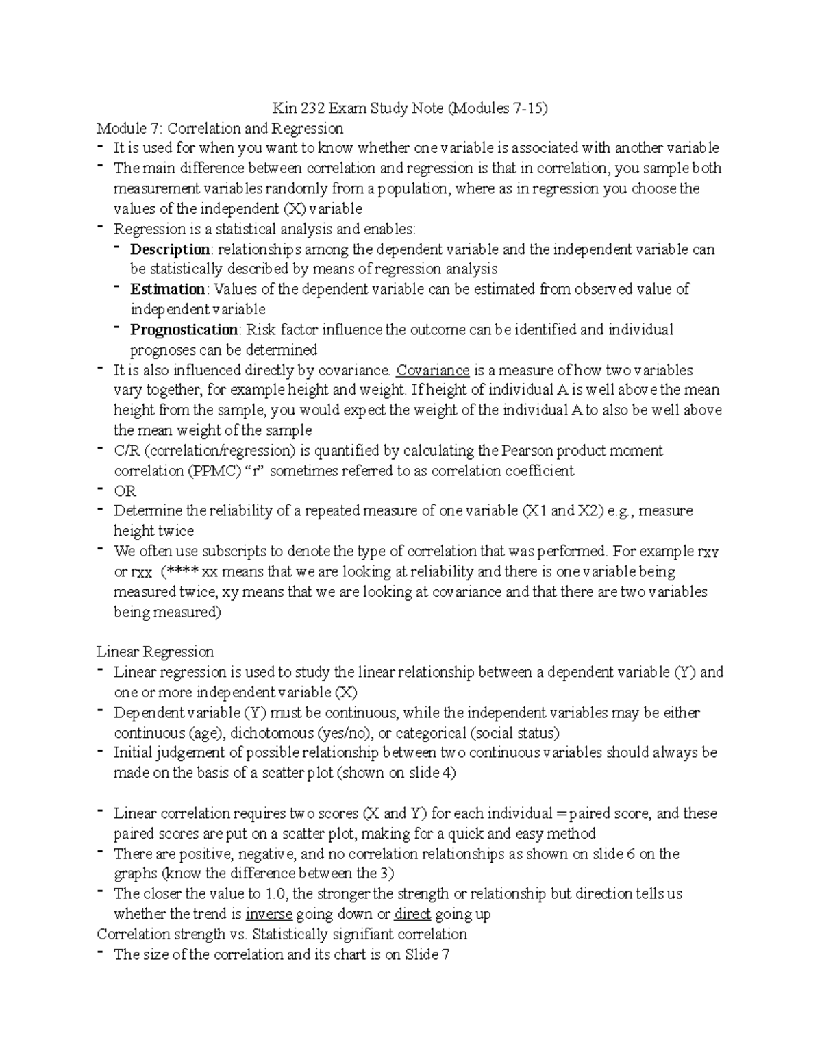 Kin 232 Exam Study Note - For the exam notes. Has all the info needed ...