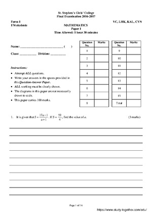 St stephen girl college F2-Maths-P1-20-21-fy - St. Stephen’s Girls ...