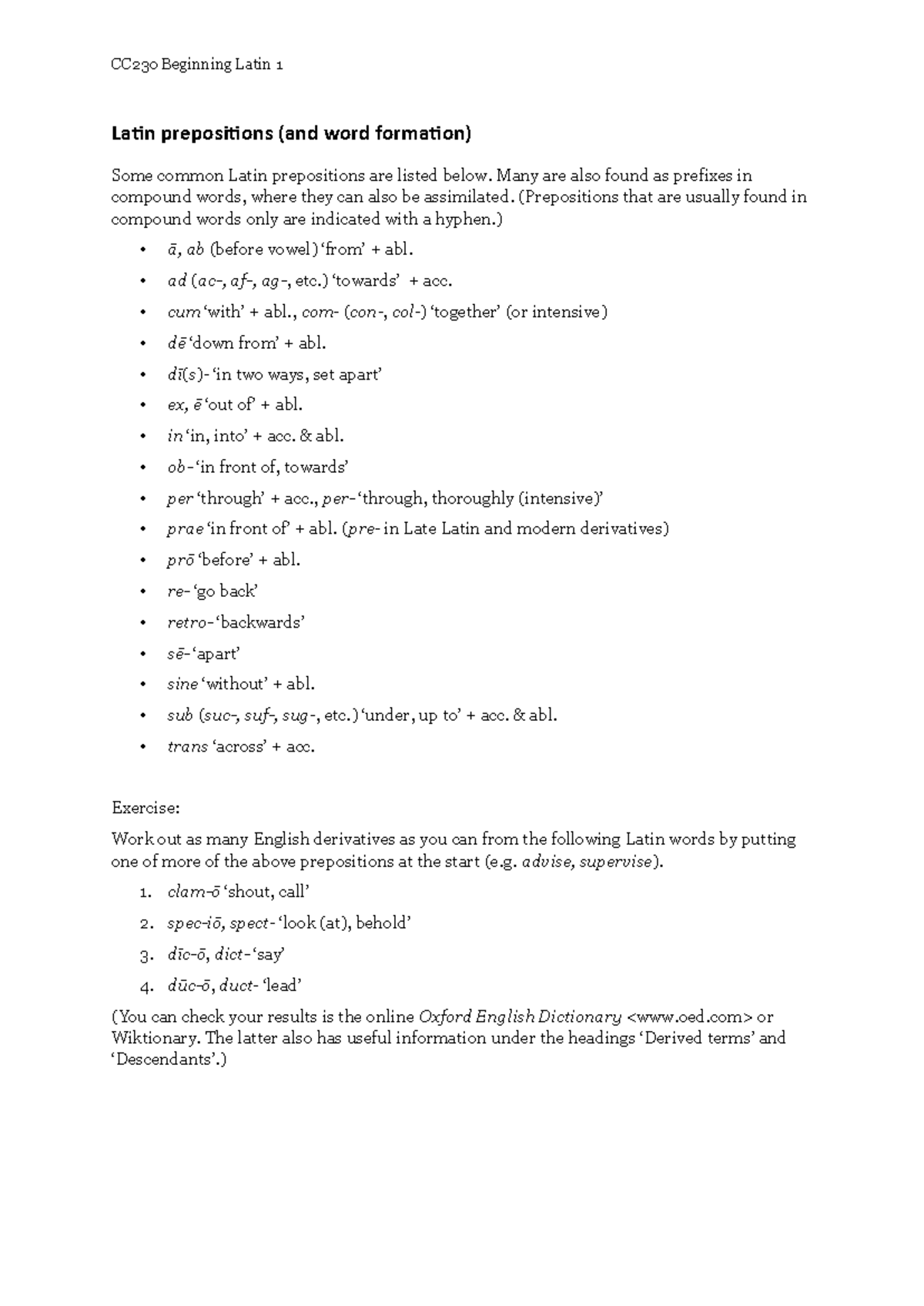 Handout 03 Prepositions and word formation - CC230 Beginning Latin 1 ...