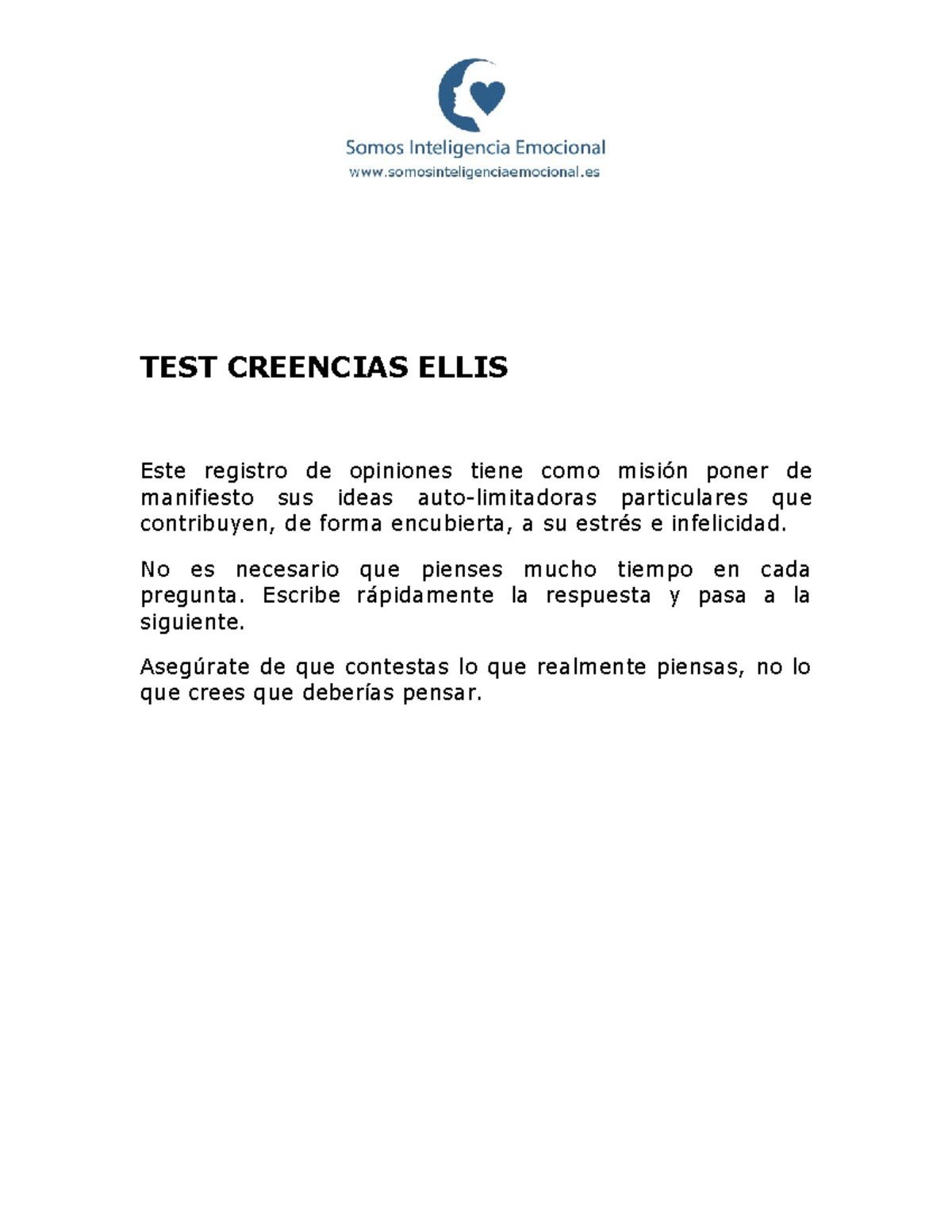Test-de-ellis - Interpretación del test - TEST CREENCIAS ELLIS Este ...