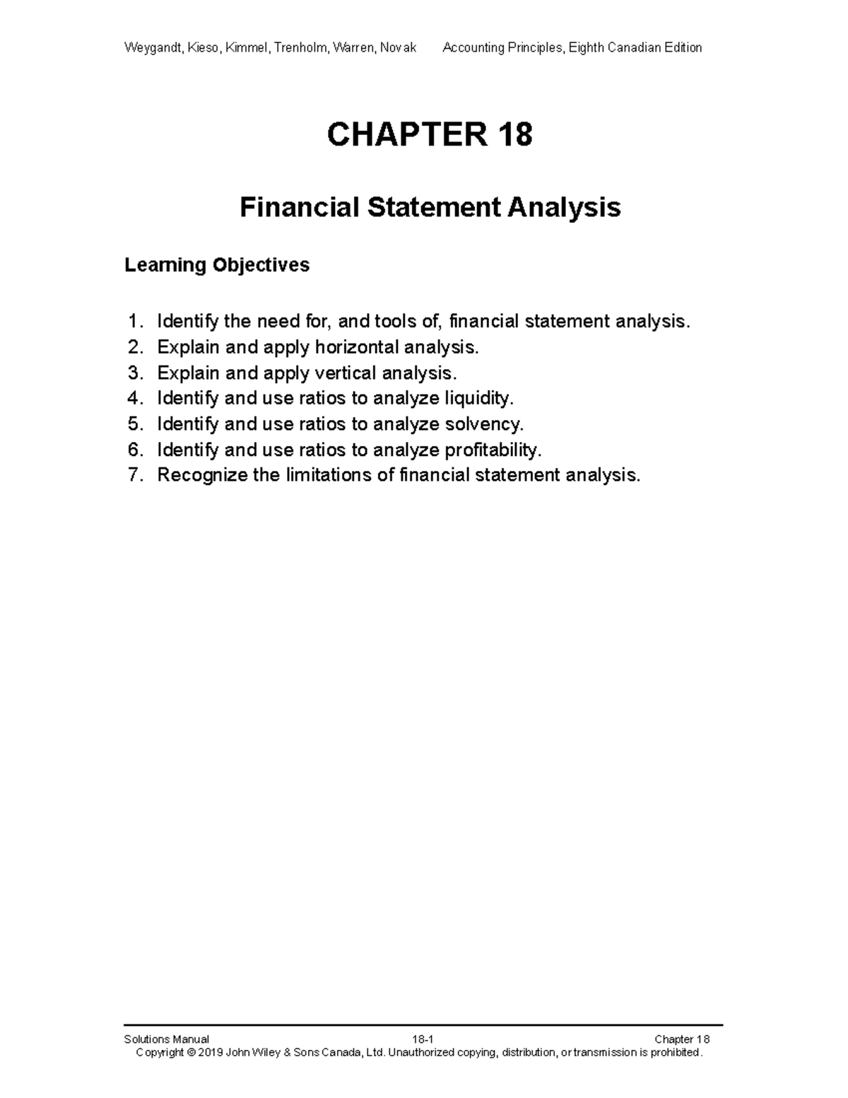 E Book - Chapter 18 - Problems and Solutions - CHAPTER 18 Financial Statement Analysis Learning ...