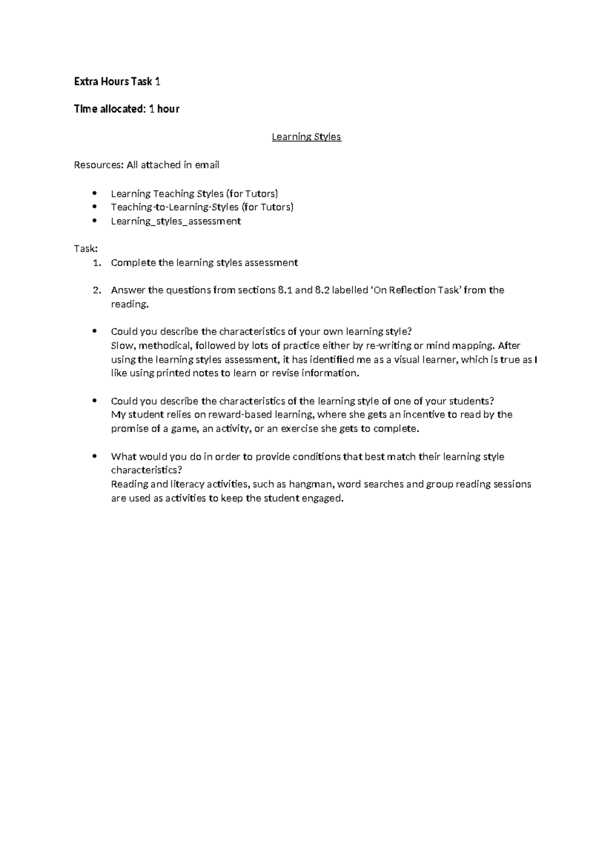 Answers - Extra Hours Task 1[58] - Extra Hours Task 1 Time allocated: 1 ...