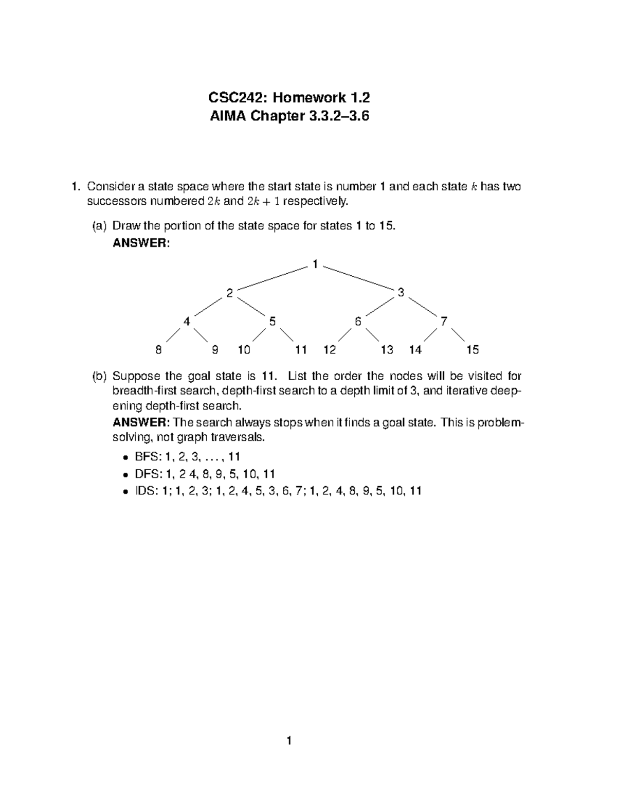 CSC242 homework 1 2 solutions - CSC242: Homework 1. AIMA Chapter 3.3–3 ...