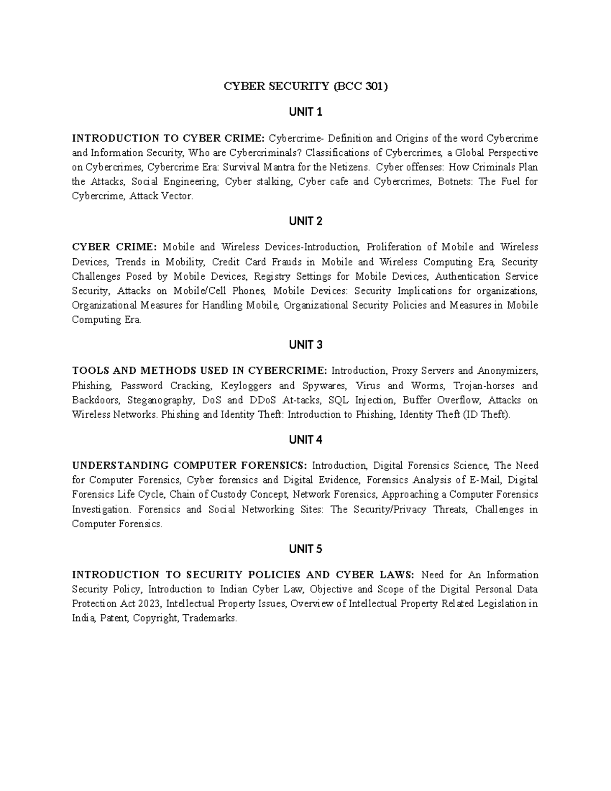 Cyber Security - notes - CYBER SECURITY (BCC 301) UNIT 1 INTRODUCTION ...