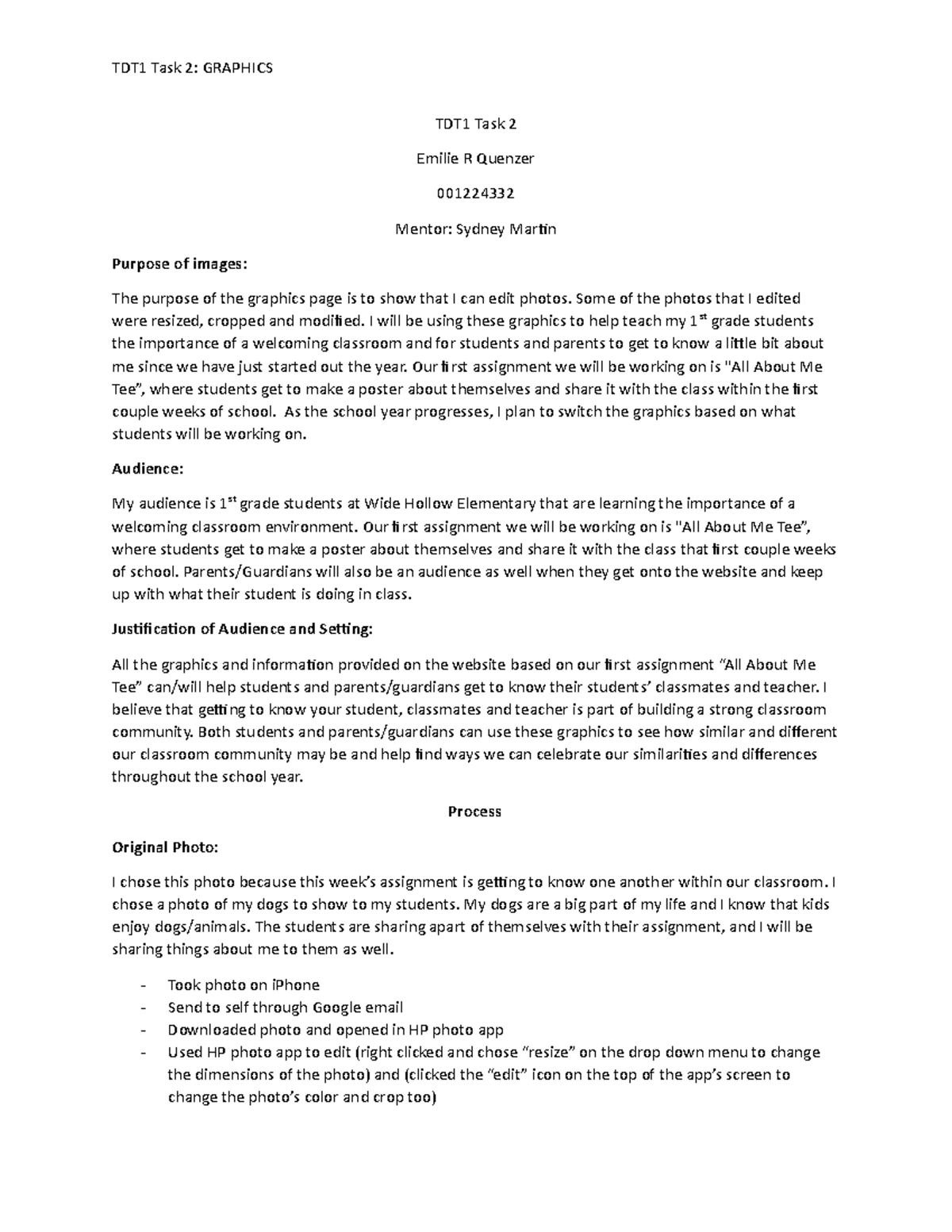 WGU TDT 1 Task 2-Graphics - TDT1 Task 2: GRAPHICS TDT1 Task 2 Emilie R ...