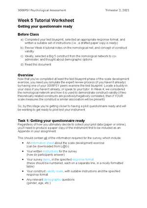 3006PSY - 2022 - Tutorial 3 Week 4 Tutorial Worksheet - Tutorial 3 ...