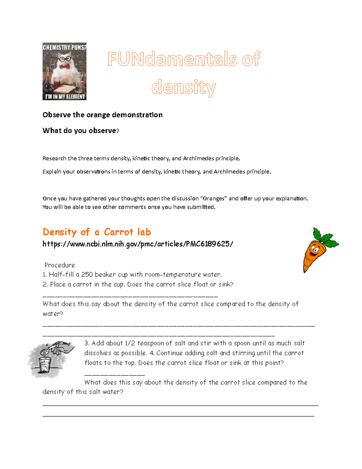 FUNdamentals of density - Observe the orange demonstration What do you ...