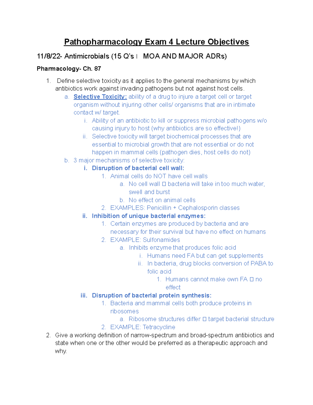 Exam 4 Learning Objectives - Pathopharmacology Exam 4 Lecture ...