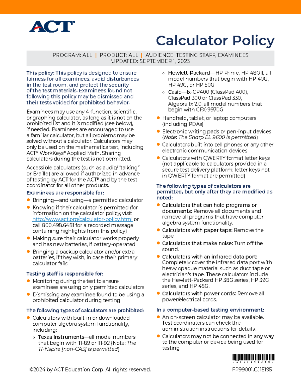 ACT-calculator-policy - Calculator Policy PROGRAM: ALL | PRODUCT: ALL ...