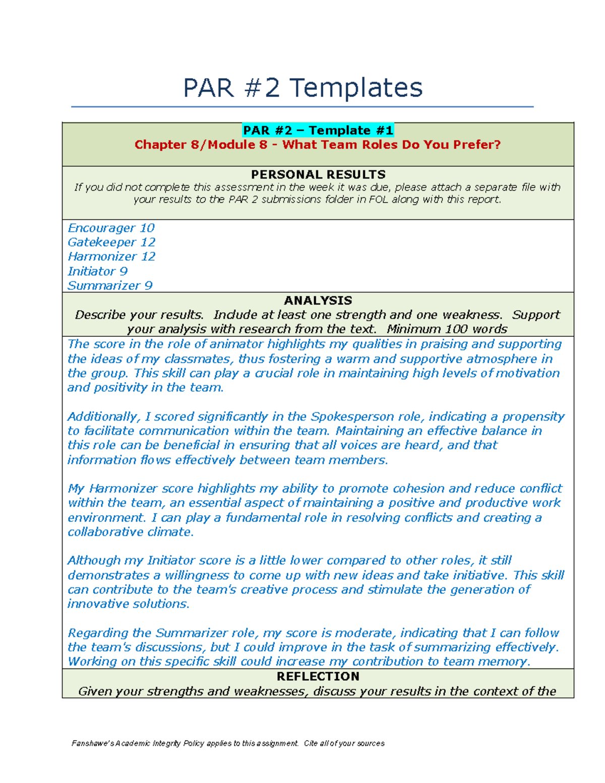 PAR #2 Assignment - PAR #2 Templates PAR #2 – Template Chapter 8/Module ...