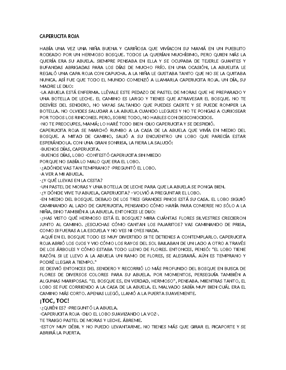 Caperucita ROJA imp. mayus - CAPERUCITA ROJA HABÍA UNA VEZ UNA NIÑA ...