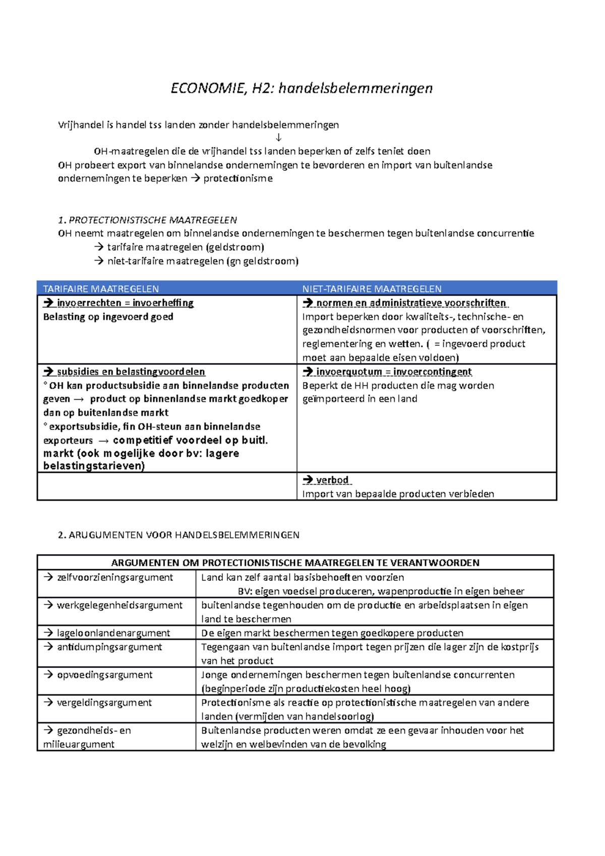 Economie, H2, handelsbelemmering - ECONOMIE, H2: handelsbelemmeringen ...