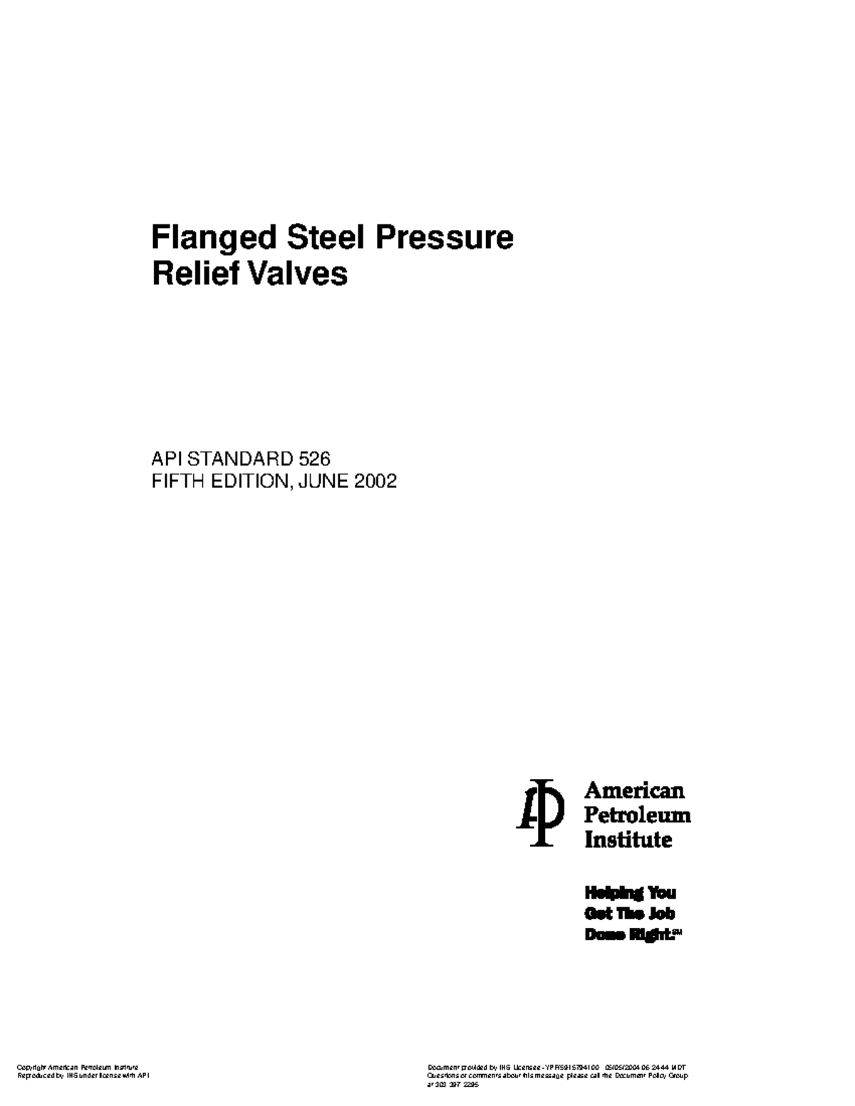 API 526-2002 Flanged Steel Pressure Relief Valves - Flanged Steel ...