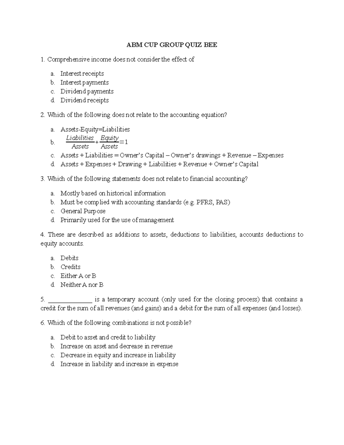 ABM CUP Group QUIZ BEE - basic accounting practice set - ABM CUP GROUP ...