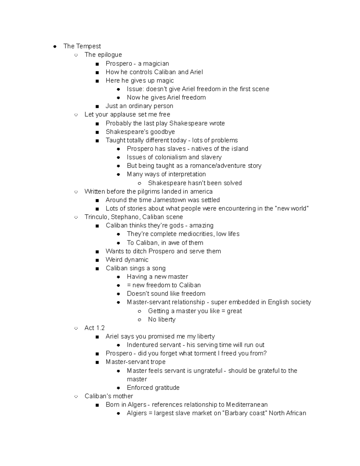 4 12 Lecture - Literature notes - The Tempest The epilogue Prospero - a ...