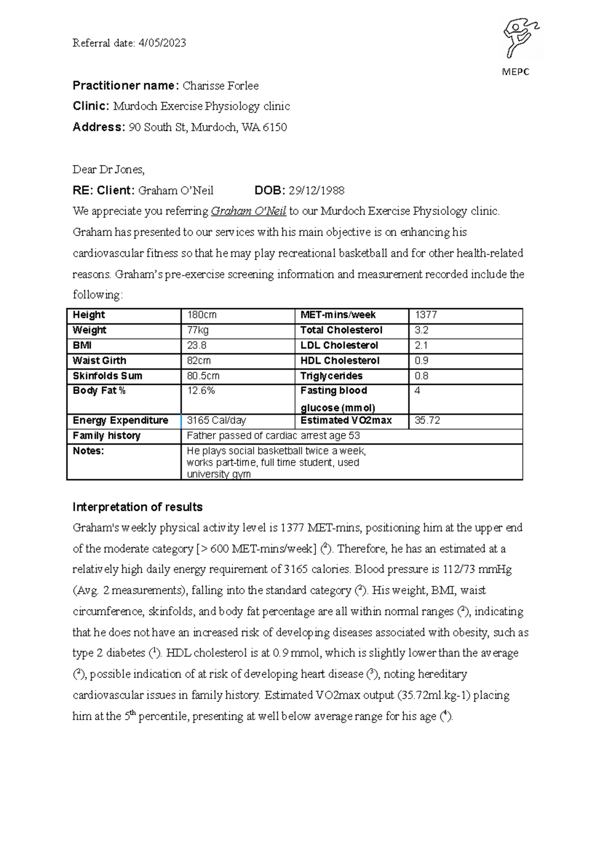 Doctor Report_1 - Referral date: 4/05/ MEPC Practitioner name: Charisse ...