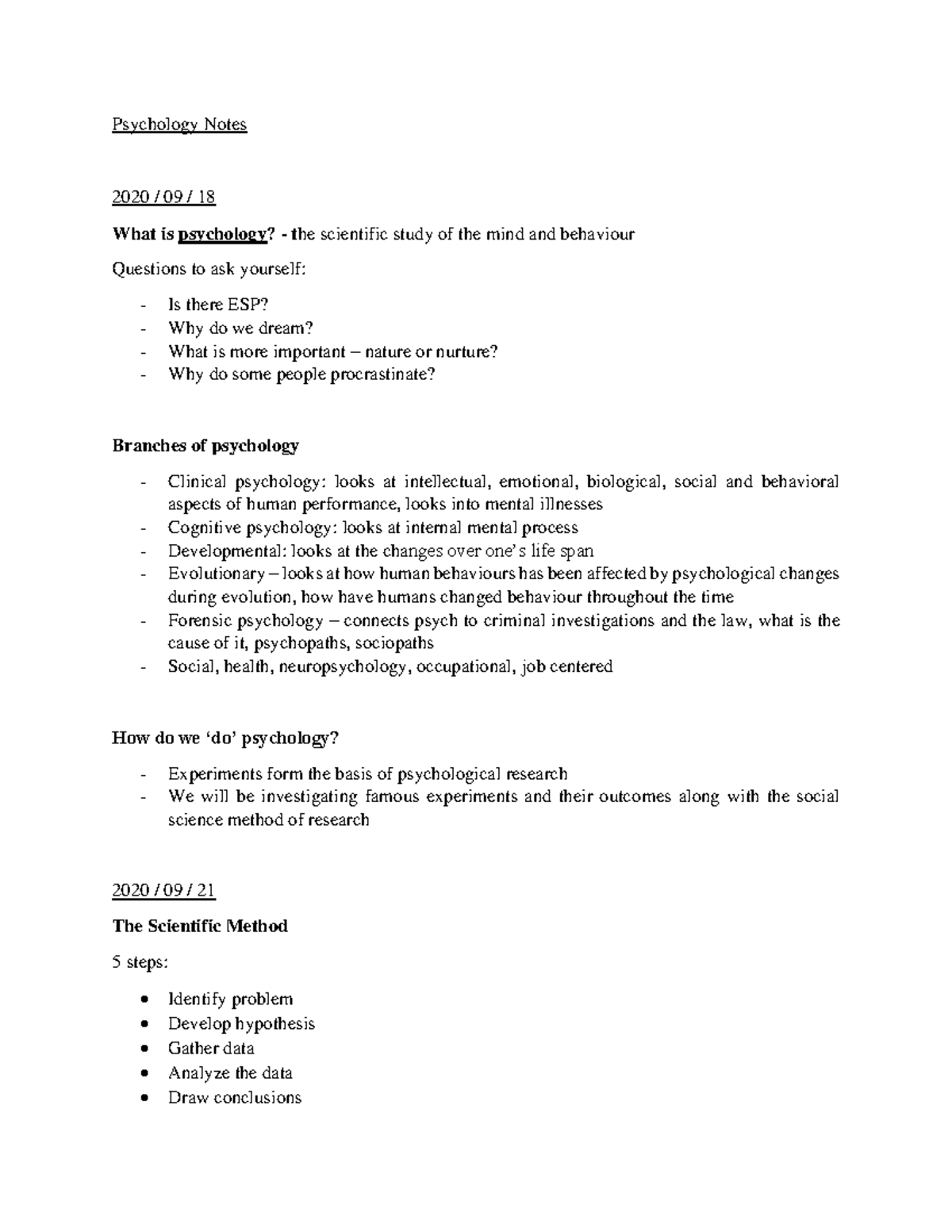 Psychology-Notes - notes - Psychology Notes 2020 / 09 / 18 What is ...