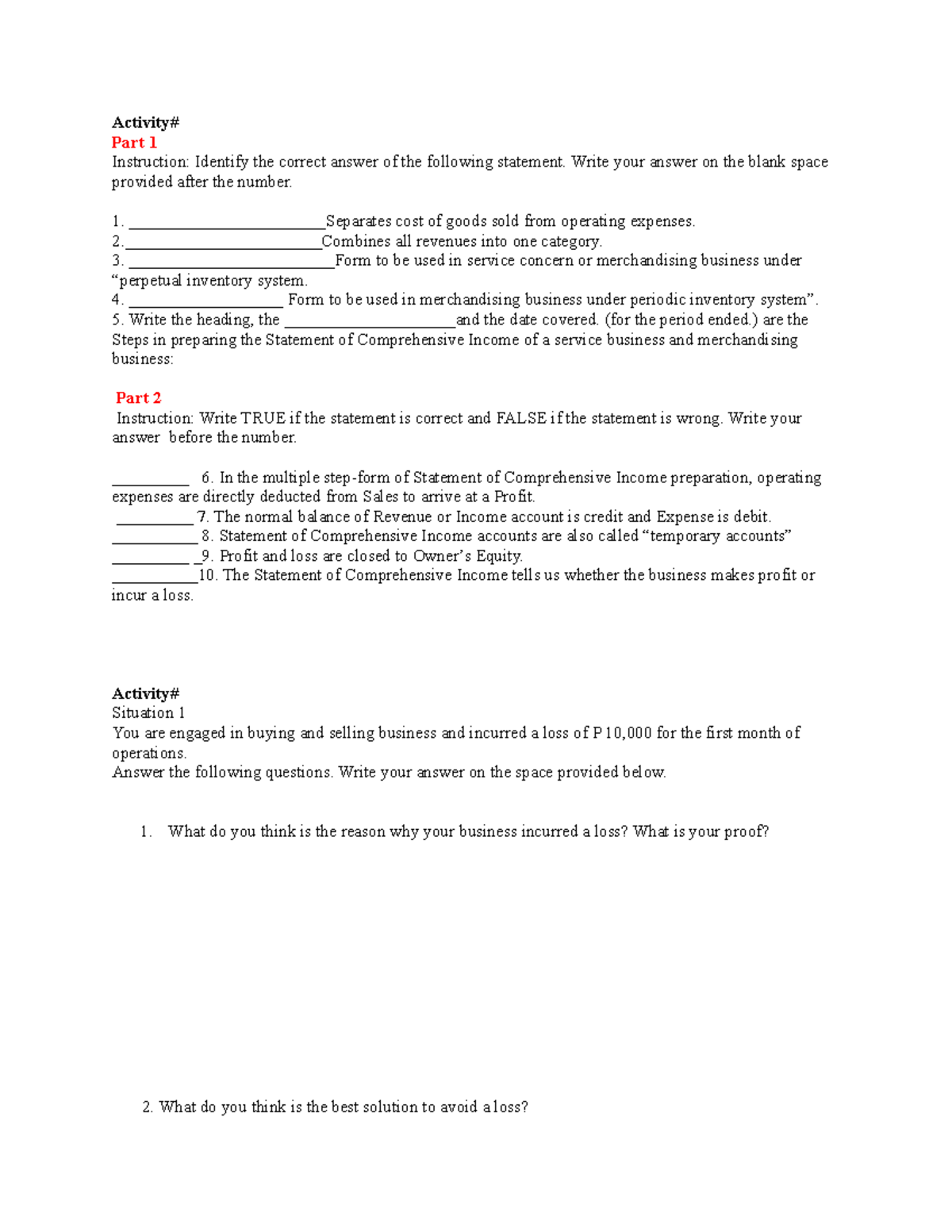 Assesments IN F-ABM2 - nnooon - Activity# Part 1 Instruction: Identify the correct answer of the ...