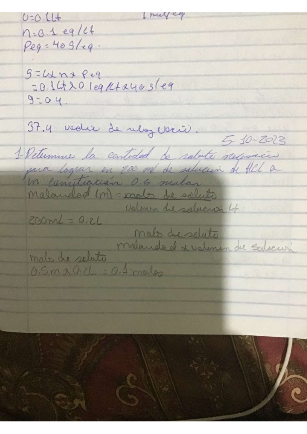 Práctica 2 de QI2 - Práctica de QO1 - U=O melfer n-6 eq/ct Peg=409/eq g ...