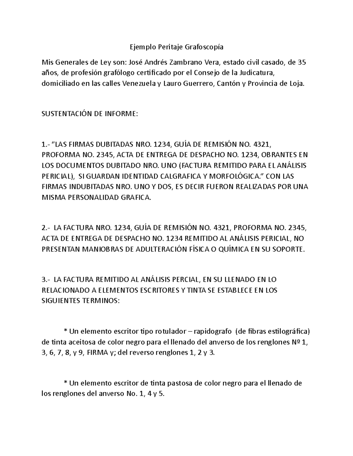 Ejemplo de un Peritaje de grafoscopía - Ejemplo Peritaje Grafoscopía ...