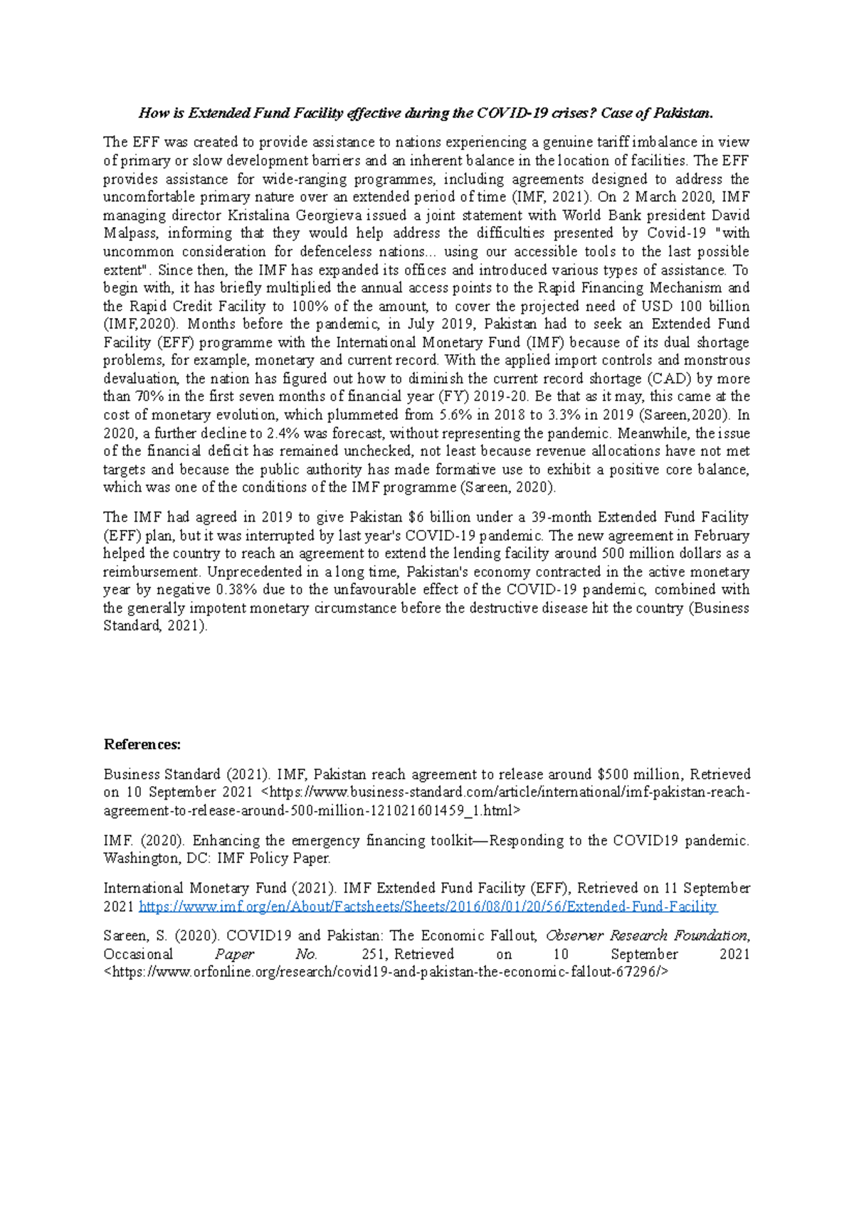 How is Extended Fund Facility effective during the Covid - The EFF was ...