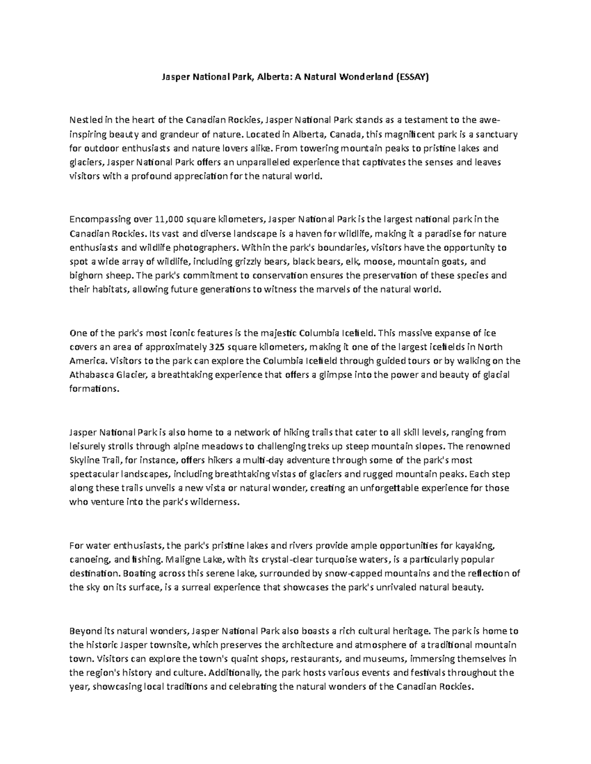 Jasper National Park, Alberta — A Natural Wonderland (Essay) - Jasper ...