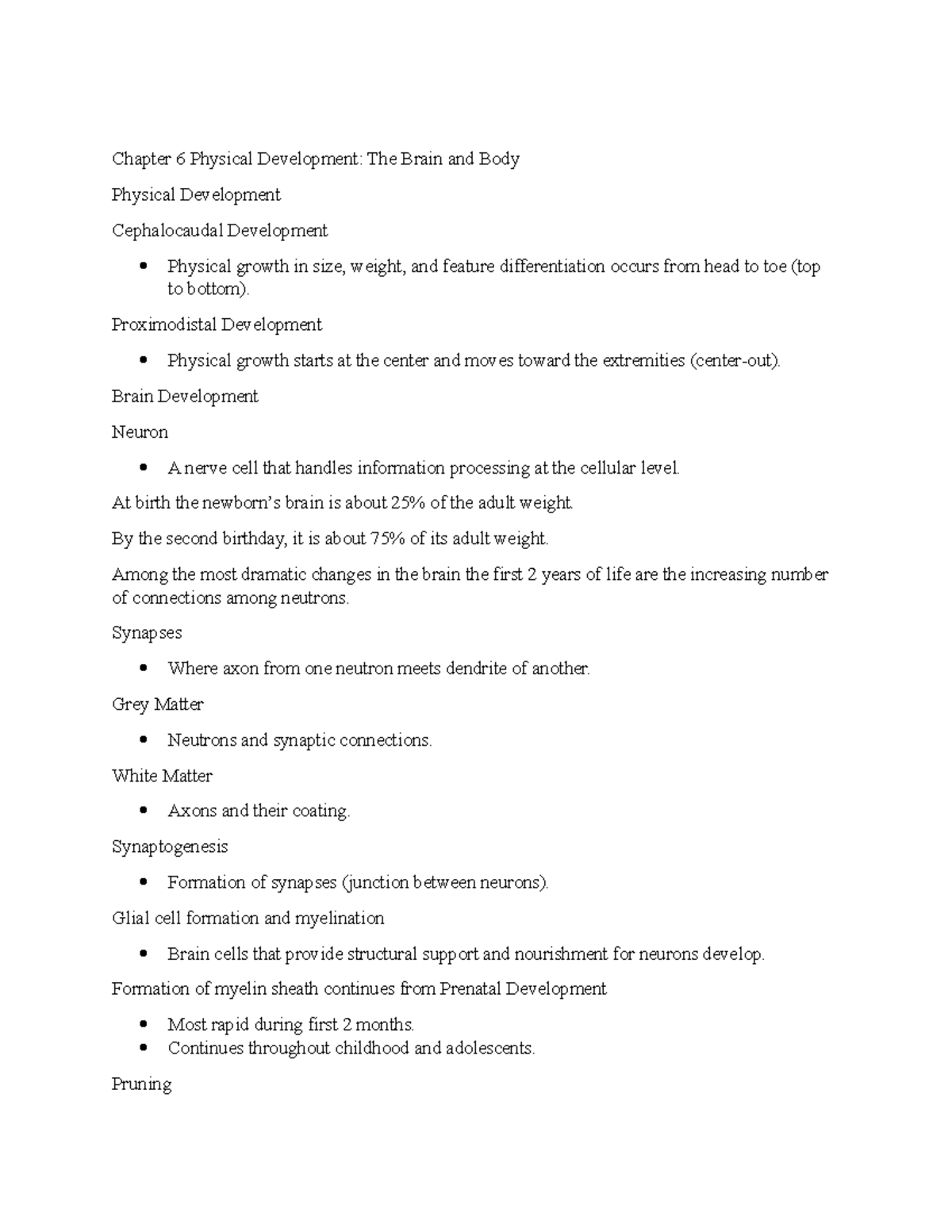 Chapter 6 Physical Development - Chapter 6 Physical Development: The Brain and Body Physical ...