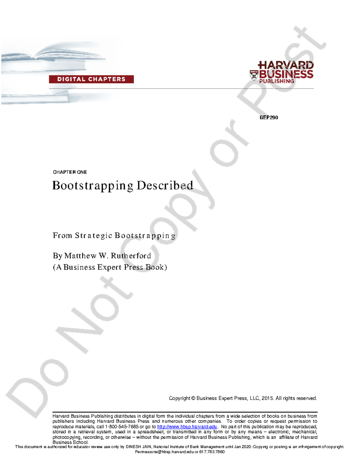 Chap1 bootstarpping rutherford - BEP CHAPTER ONE Bootstrapping Described From Strate gic Bo o ts ...