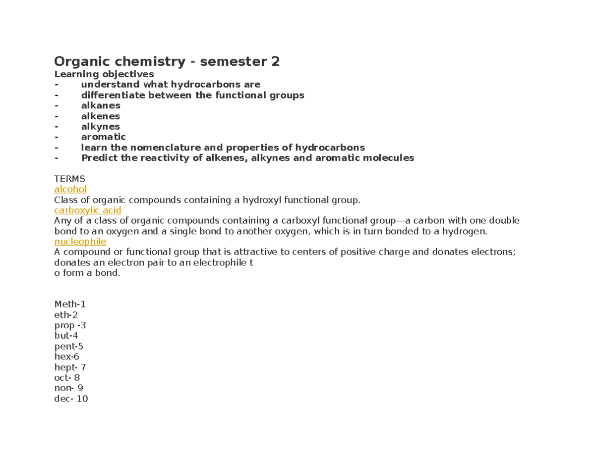 Organic chemistry - Chemistry - Organic chemistry semester 2 Learning ...
