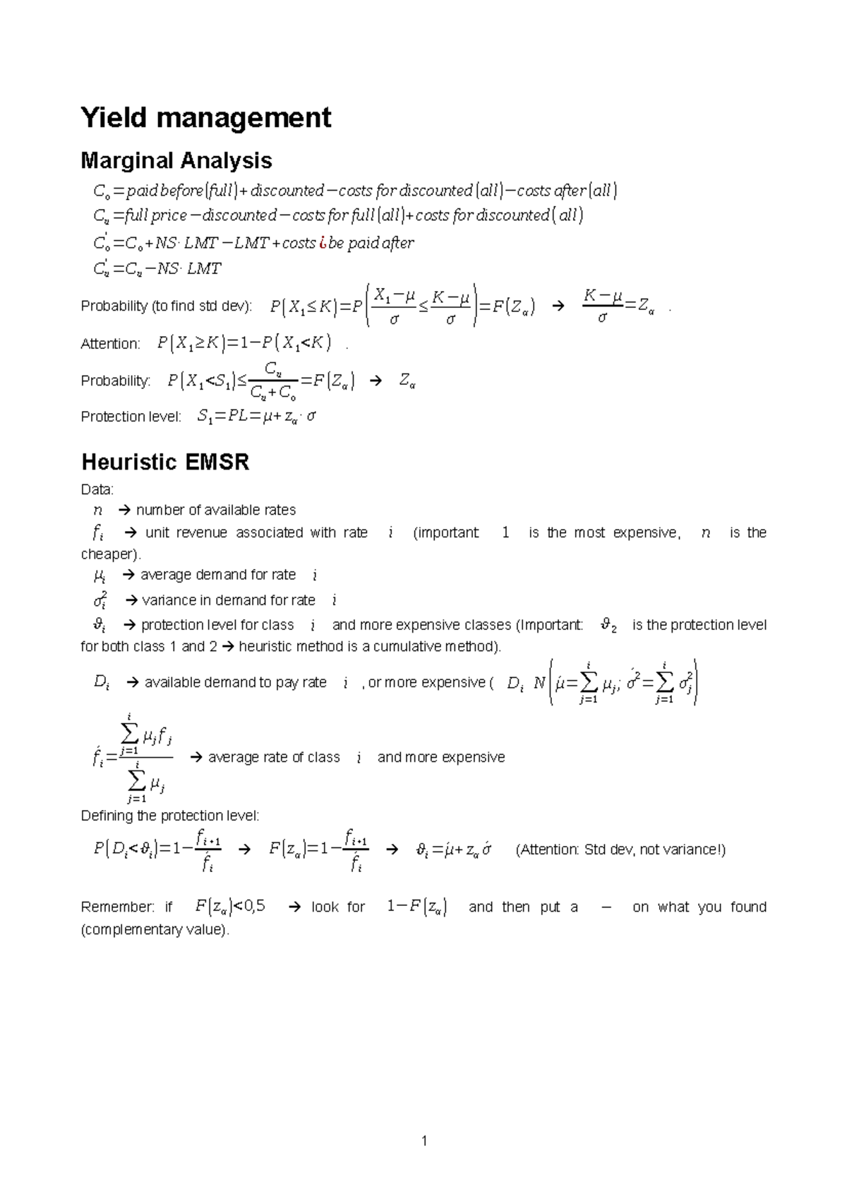 Formule di Operations management per svolgere gli esercizi - Yield ...