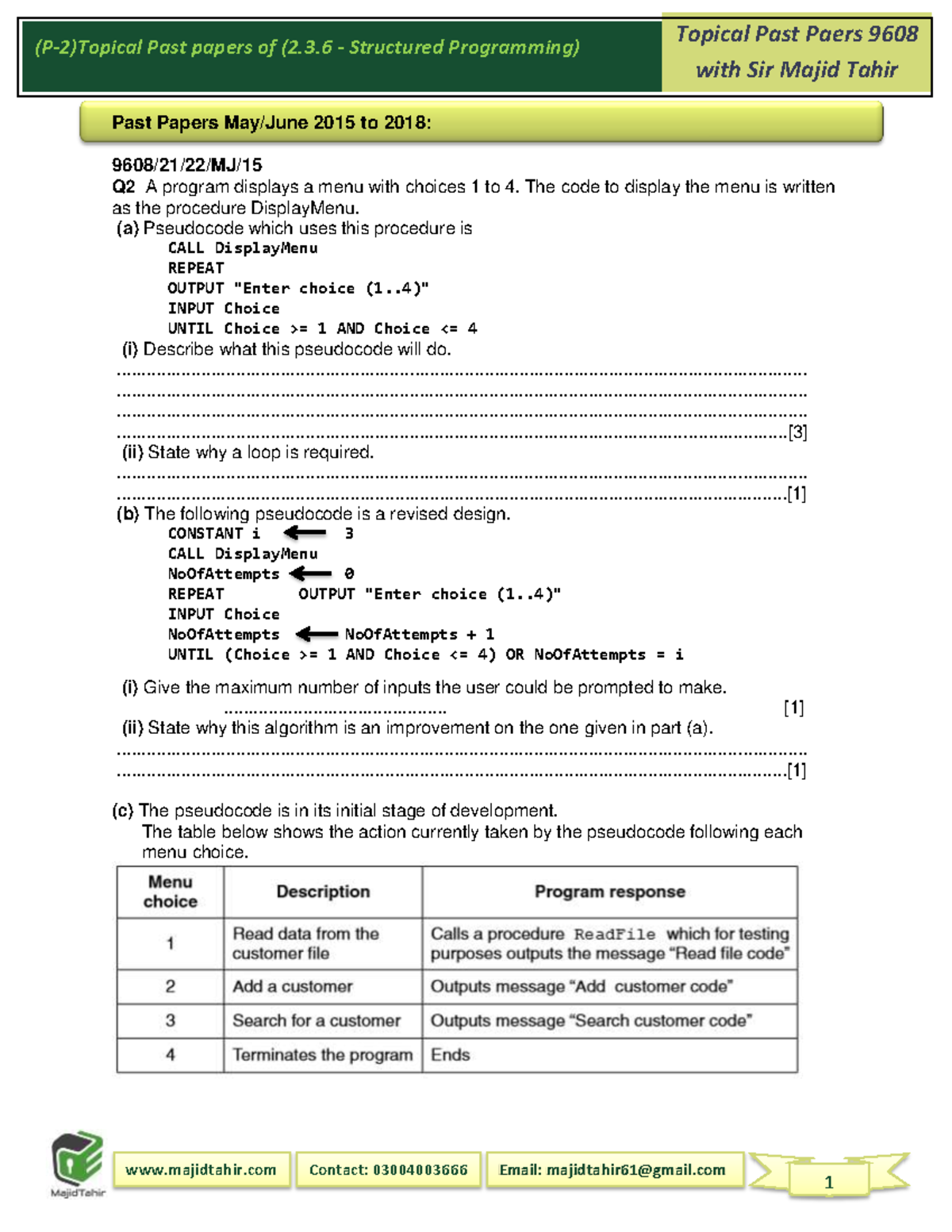 236 Structured Programmingmt P 2topical Past Papers Of 23 Structured Programming