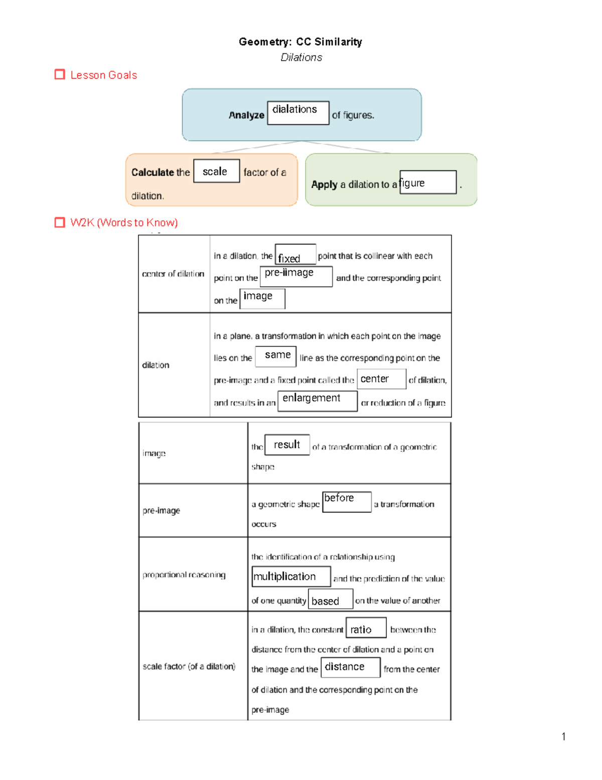 Brandon Letchworth - Geometry: CC 1 Unit 4 (Similarity) - Geometry: CC ...