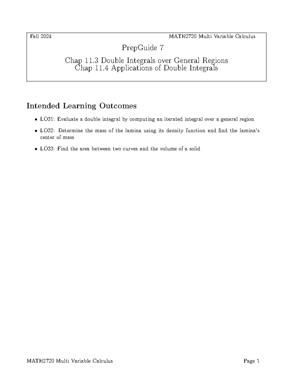 MATH2720 Updated Prep Guide 7 Question - MATH 2720 - Fall 2024 MATH2720 Multi Variable Calculus ...