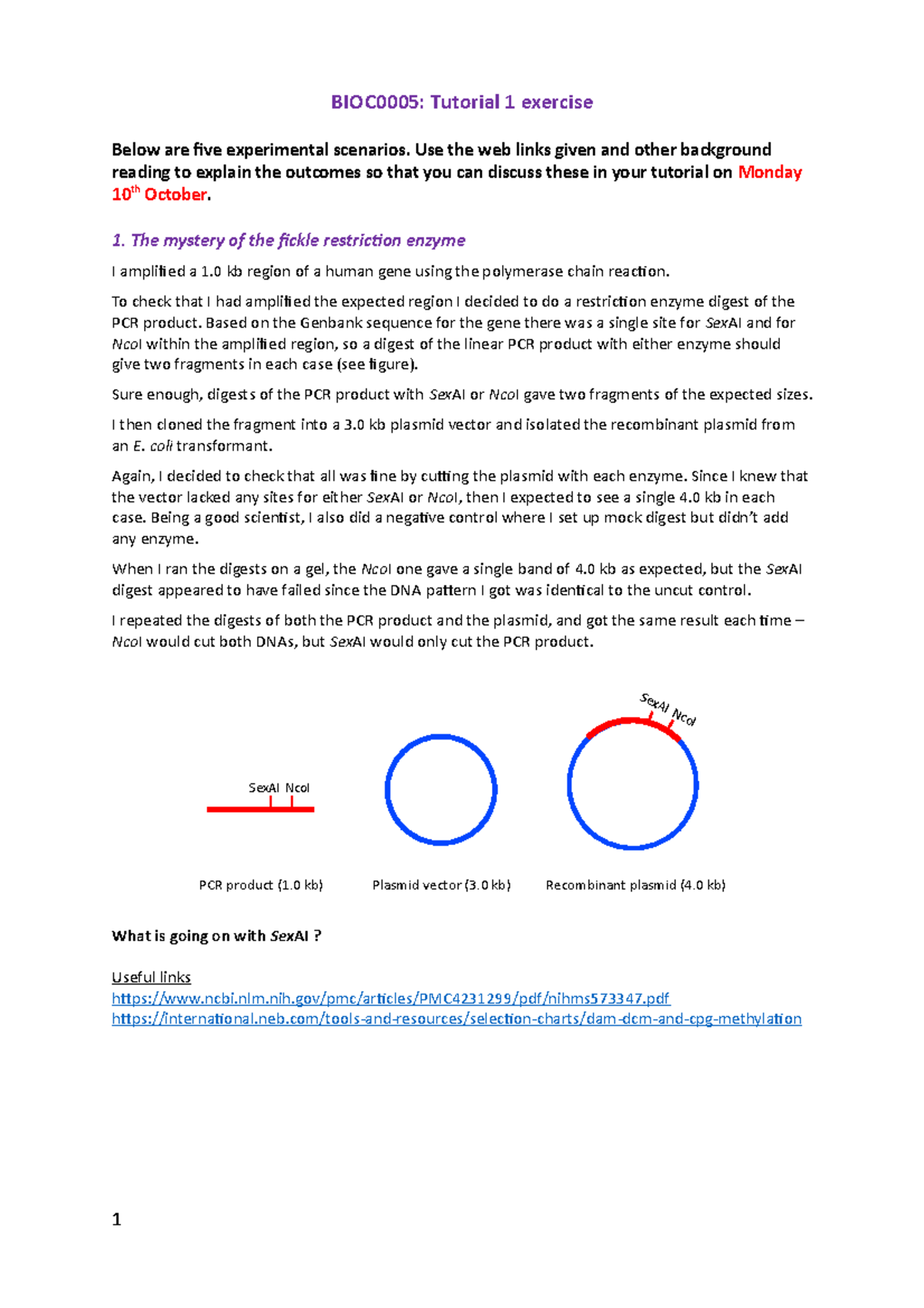 BIOC0005 Tutorial 1 exercise (with answers) - BIOC0005: Tutorial 1 ...