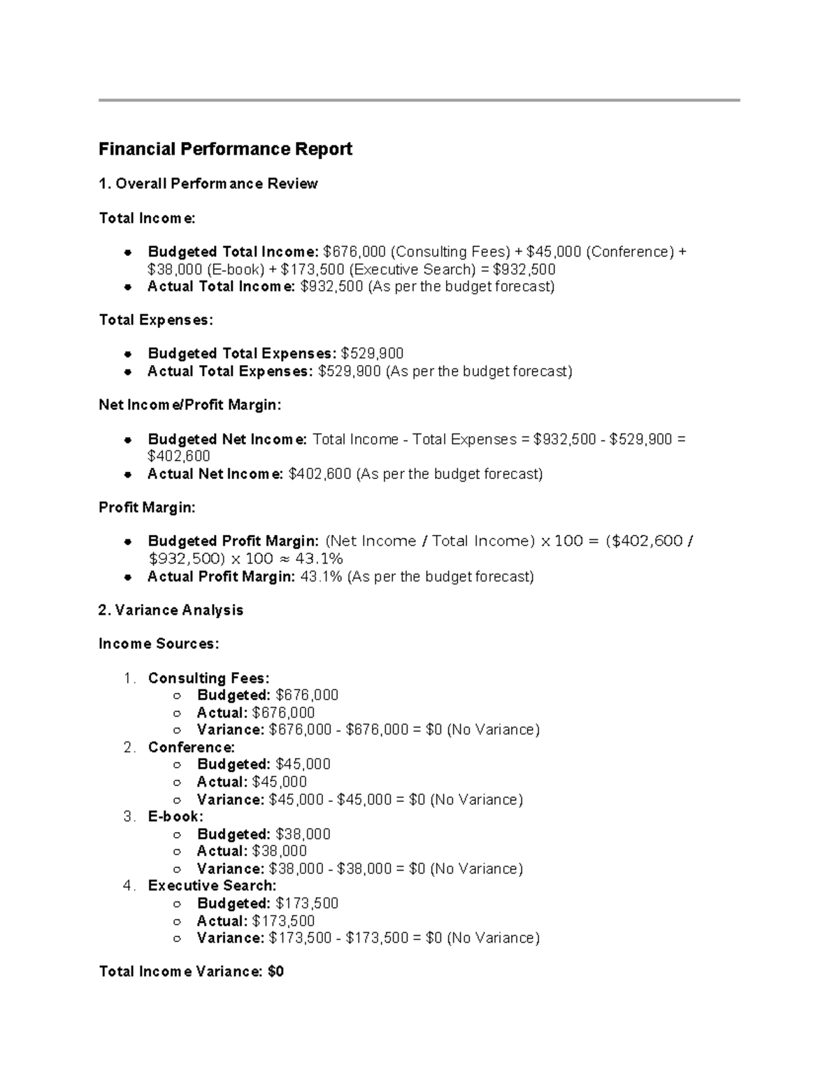 Financial Performance Report - Financial Performance Report Overall ...