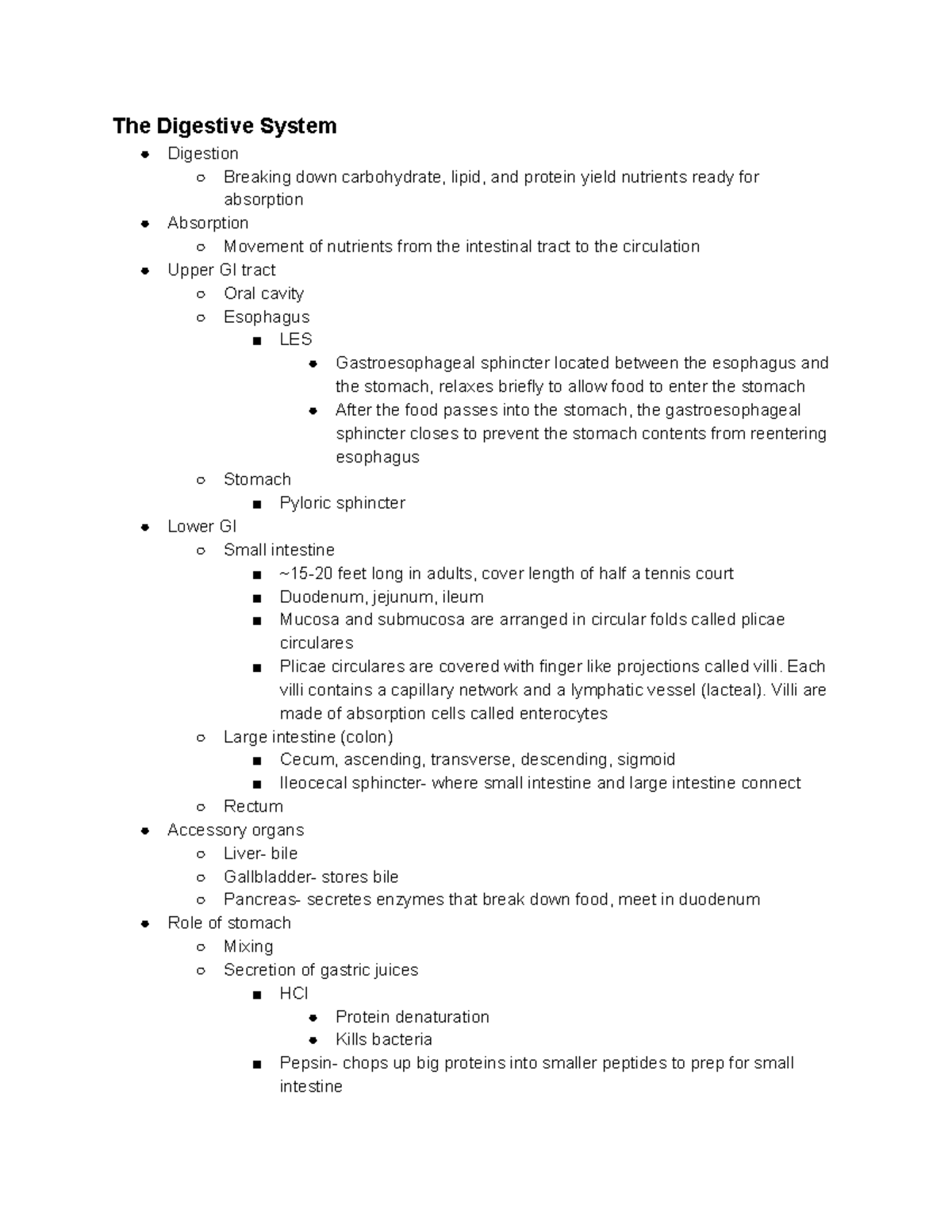 Unit 2 - Lecture notes 5-8 - The Digestive System Digestion Breaking ...