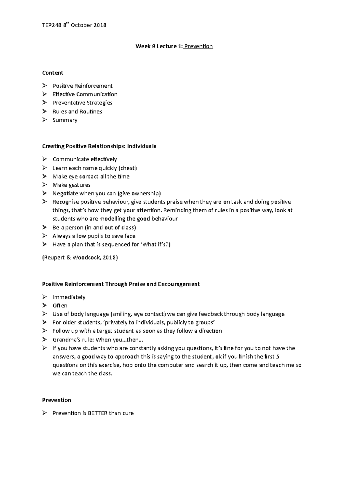 TEP248 W9 L1 - Detailed lecture notes - Week 9 Lecture 1: Prevention ...