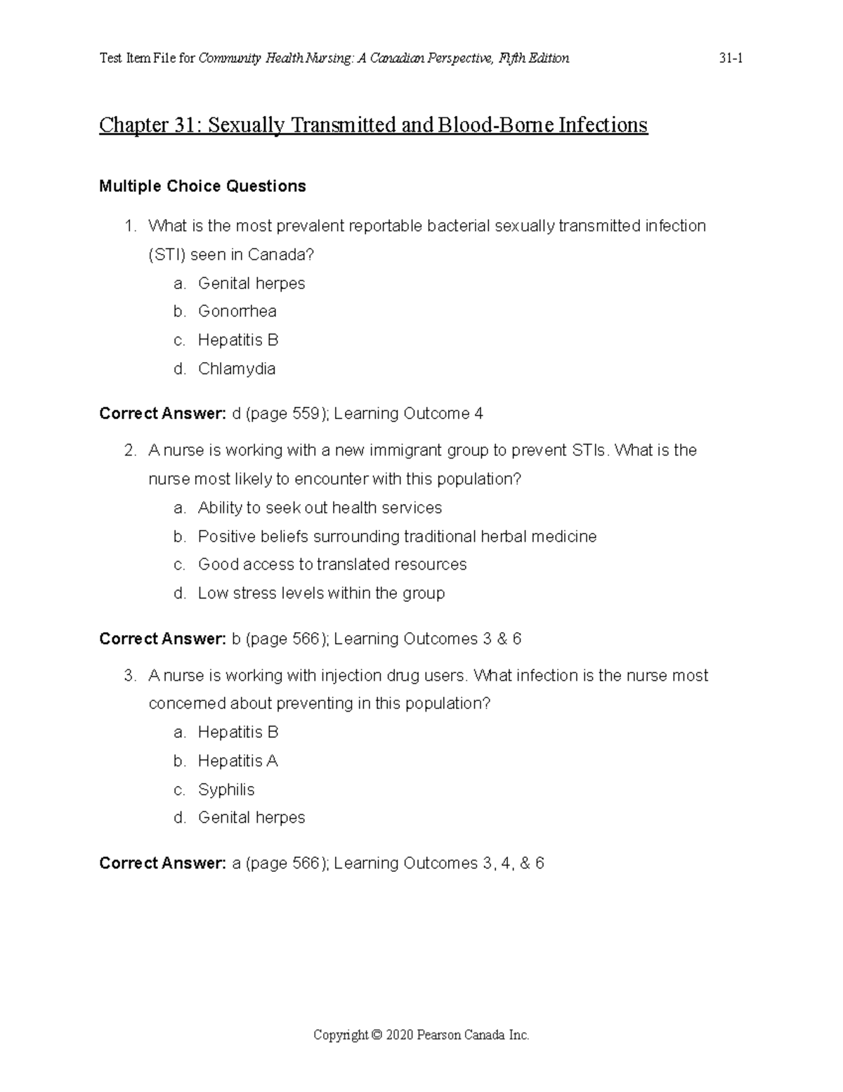 31 stam chn5 tif ch31 - Test bank from textbook - Chapter 31: Sexually ...