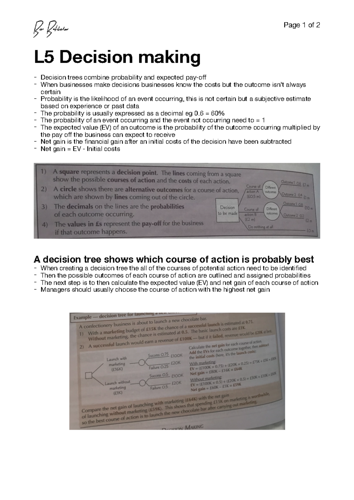 L5 Decision making - Page 1 of 2 L5 Decision making - Decision trees combine probability and ...