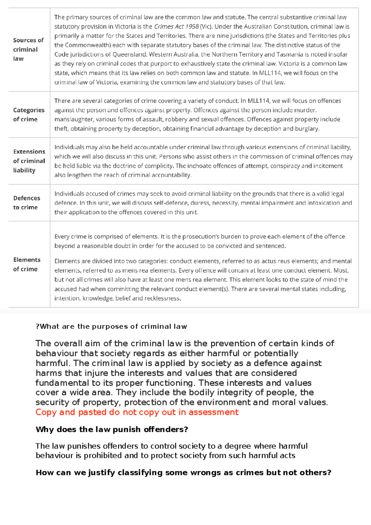 Week 1 criminal - ?What are the purposes of criminal law The overall ...