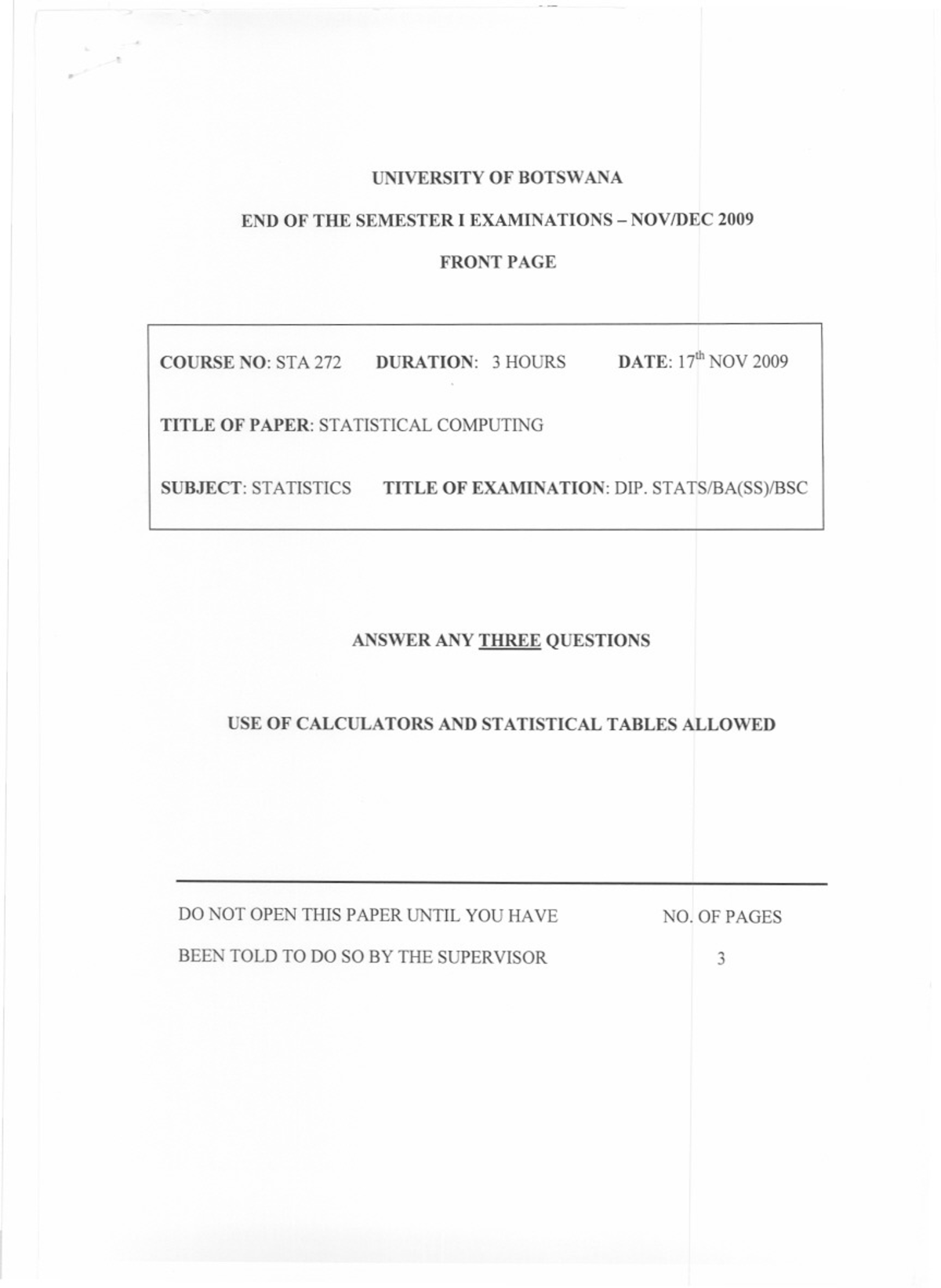 2009 EXAM - Exam - Statistical Computing - UB - Studocu