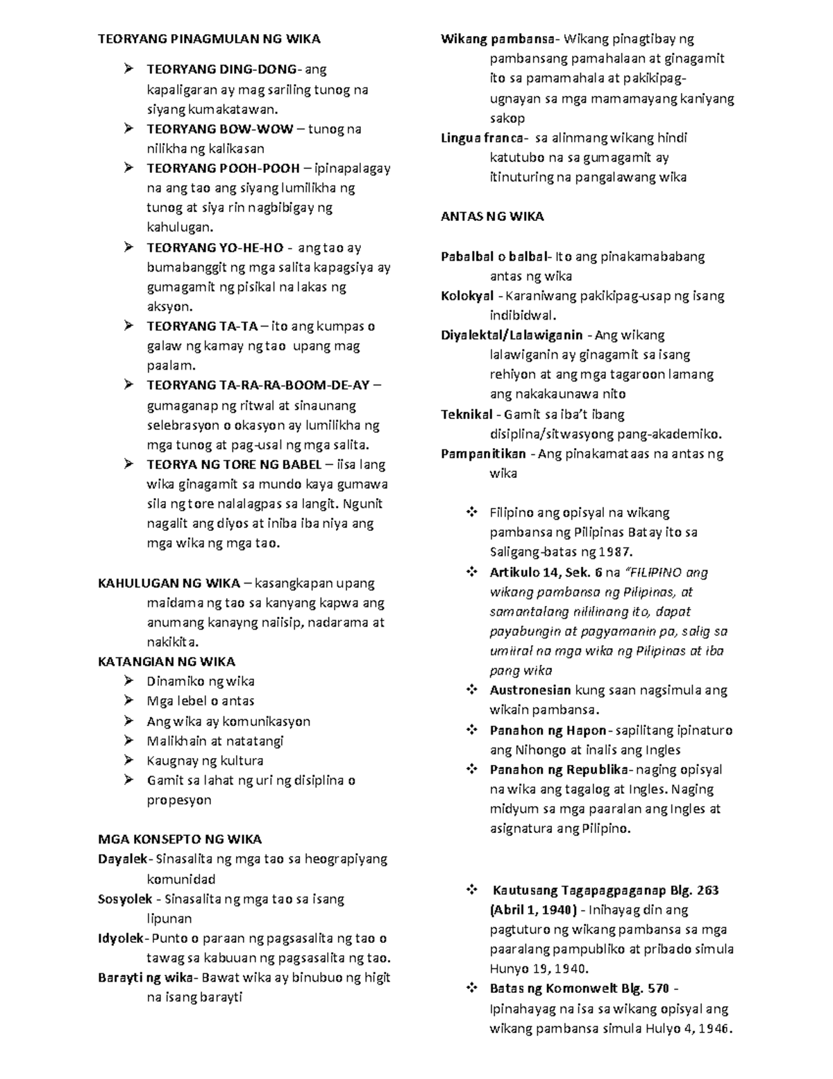 Filipino- Transes- Prelims - TEORYANG PINAGMULAN NG WIKA TEORYANG DING ...