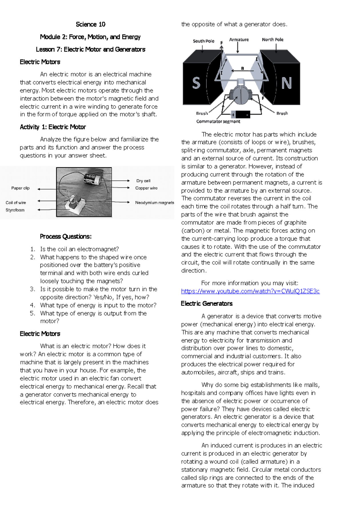 Emeg - electromag - Science 10 Module 2: Force, Motion, and Energy ...