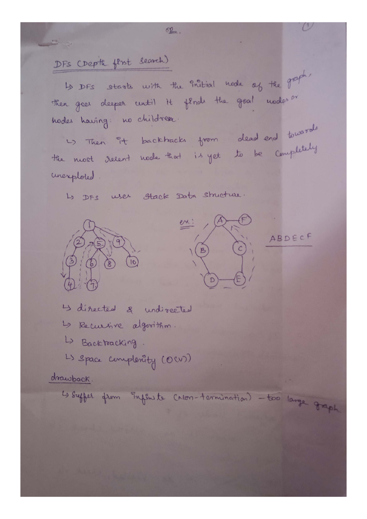 DFS and BFS notes ...unit 3 - of. DFS (Depth first search) DFS starts ...