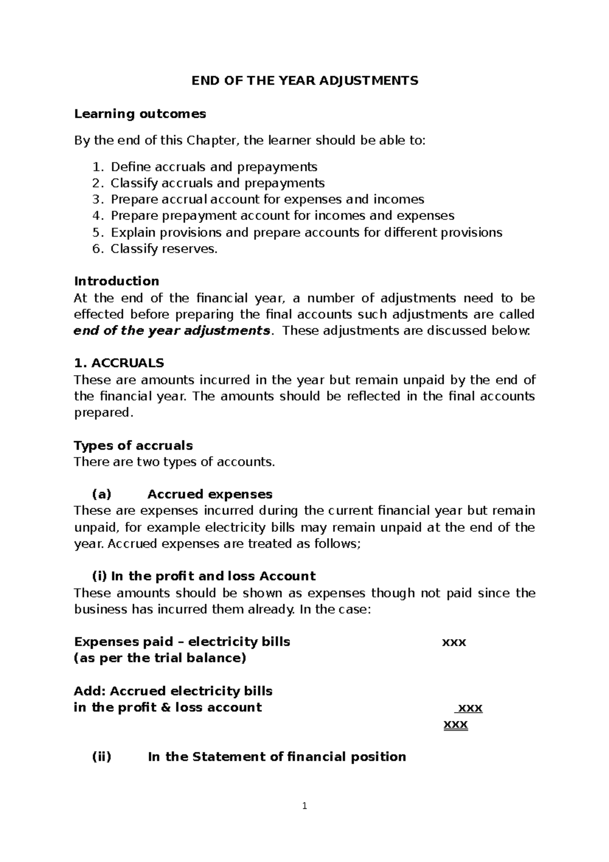 END OF THE YEAR Adjustments - END OF THE YEAR ADJUSTMENTS Learning ...