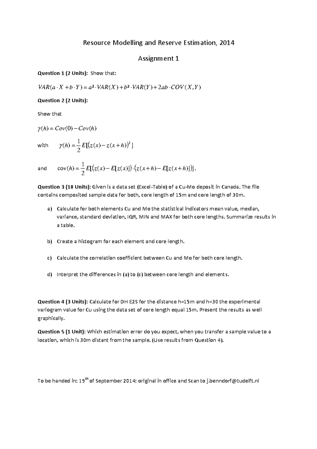 Compulsory declarations, questions - Resource Modelling and Reserve Estimation, 2014 Assignment ...