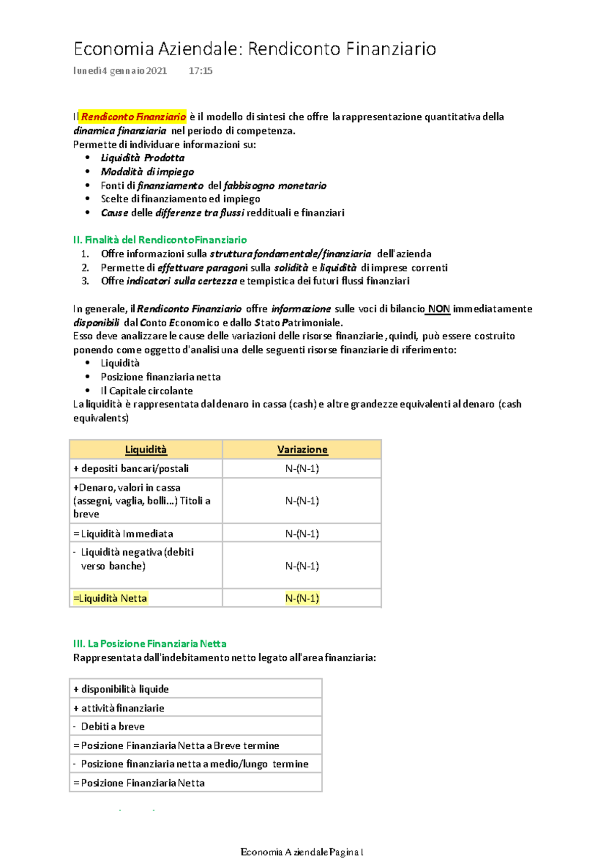 Economia Aziendale Rendiconto Finanziario - Il Rendiconto Finanziario è ...