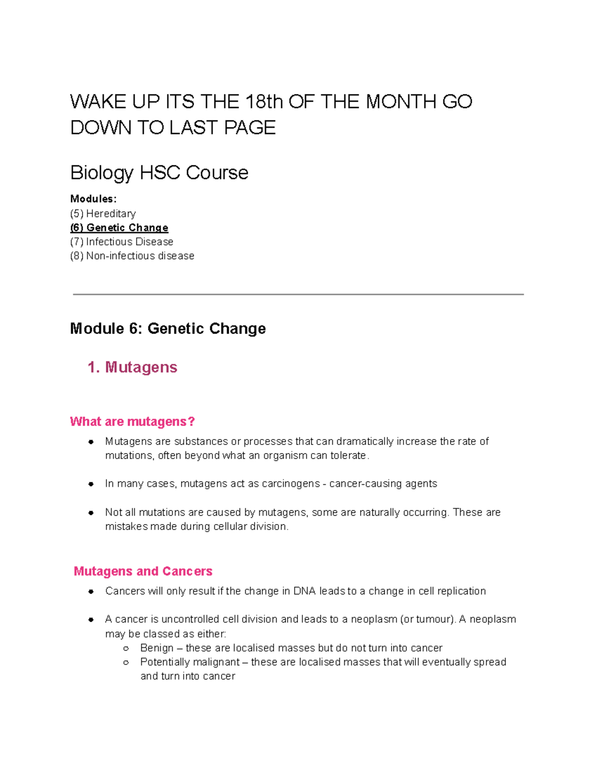 HSC Biology Module 6 Genetic Change - Google Docs - WAKE UP ITS THE ...