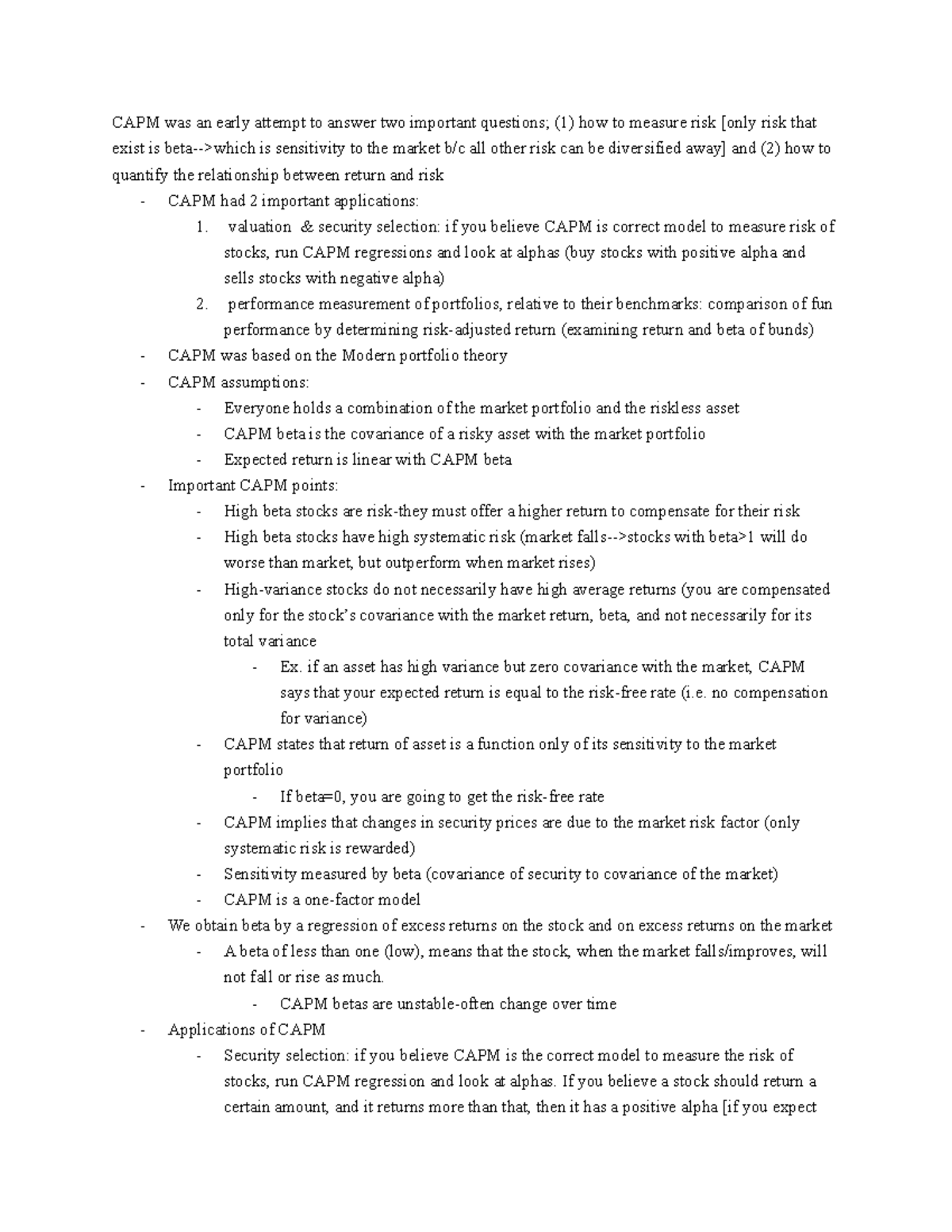 CAPM quiz notes - RSM336 - U of T - Studocu