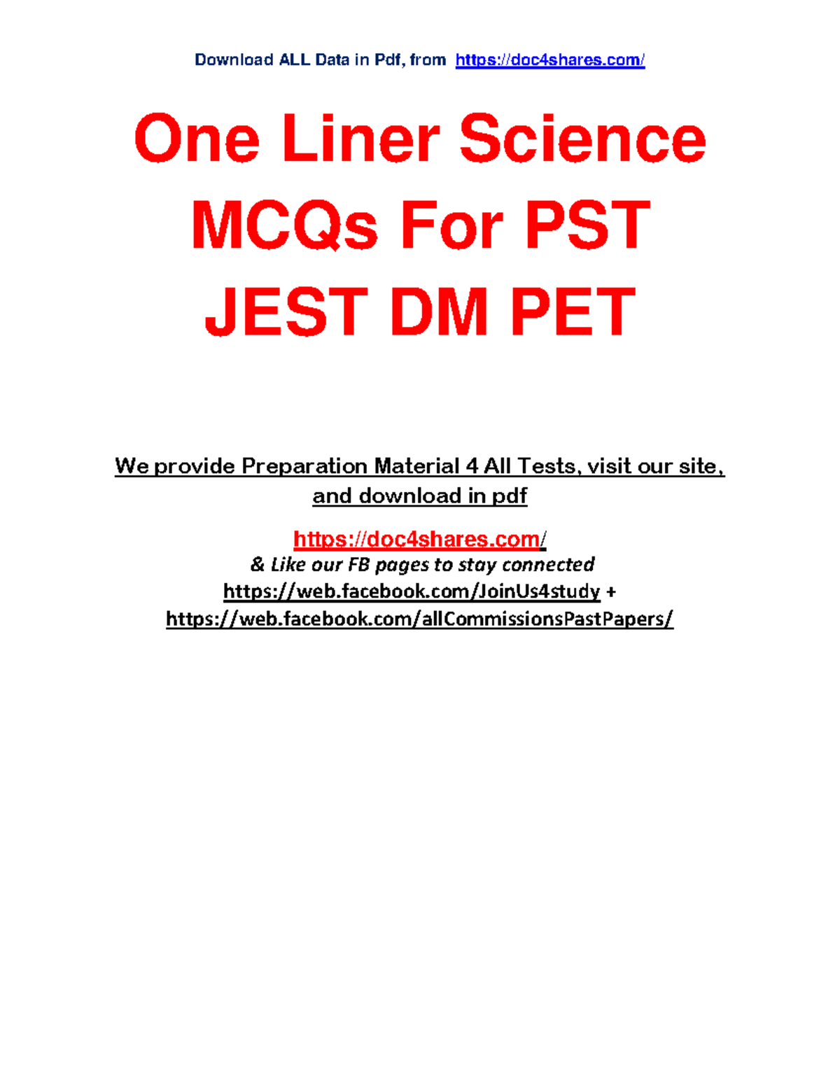 One Liner Science MCQs For PST JEST DM PET - Science and Technology ...